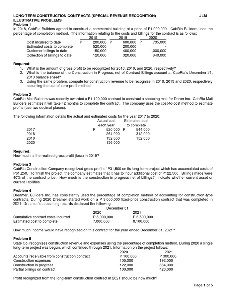 Long-Term Construction Contracts (Special Revenue Recognition) JLM ...