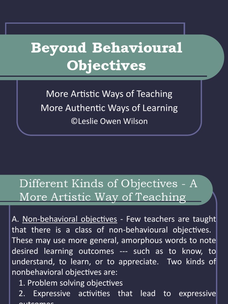 Beyond Behavioural Objectives | PDF | Teachers | Learning