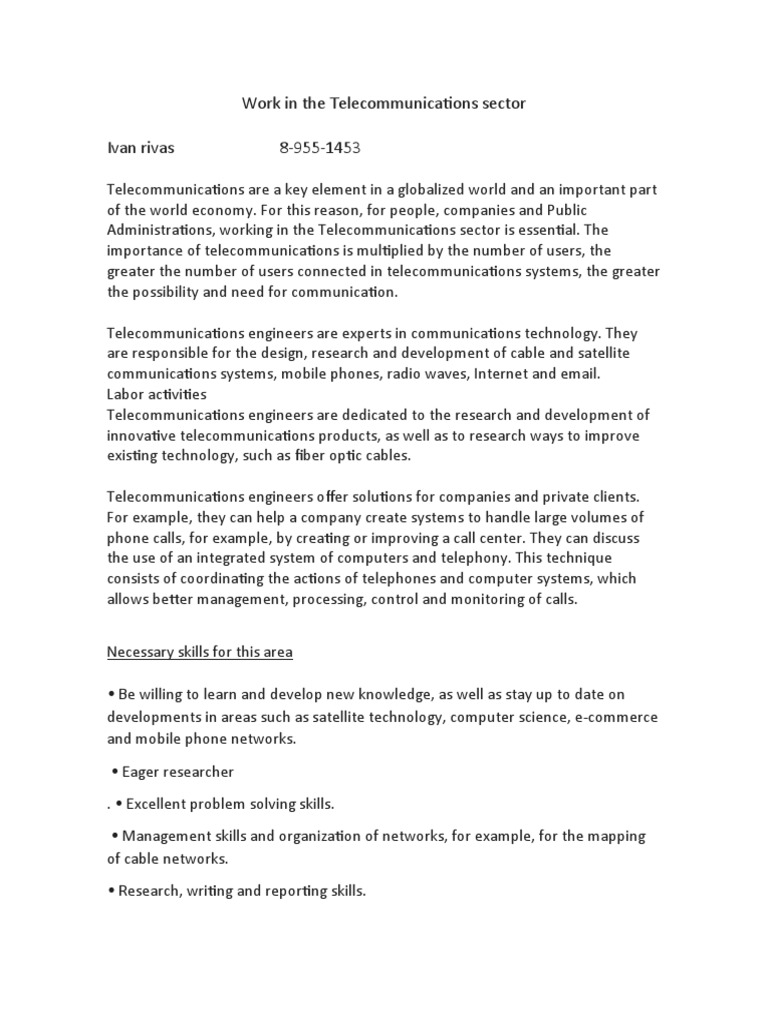 Work in The Telecommunications Sector | PDF