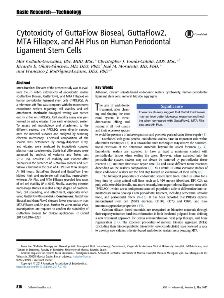 Cytotoxicity of GuttaFlow Bioseal, GuttaFlow2, MTA Fillapex, and AH ...