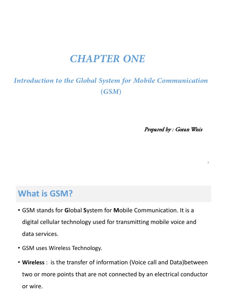 Chapter One: Introduction To The Global System For Mobile Communication ...