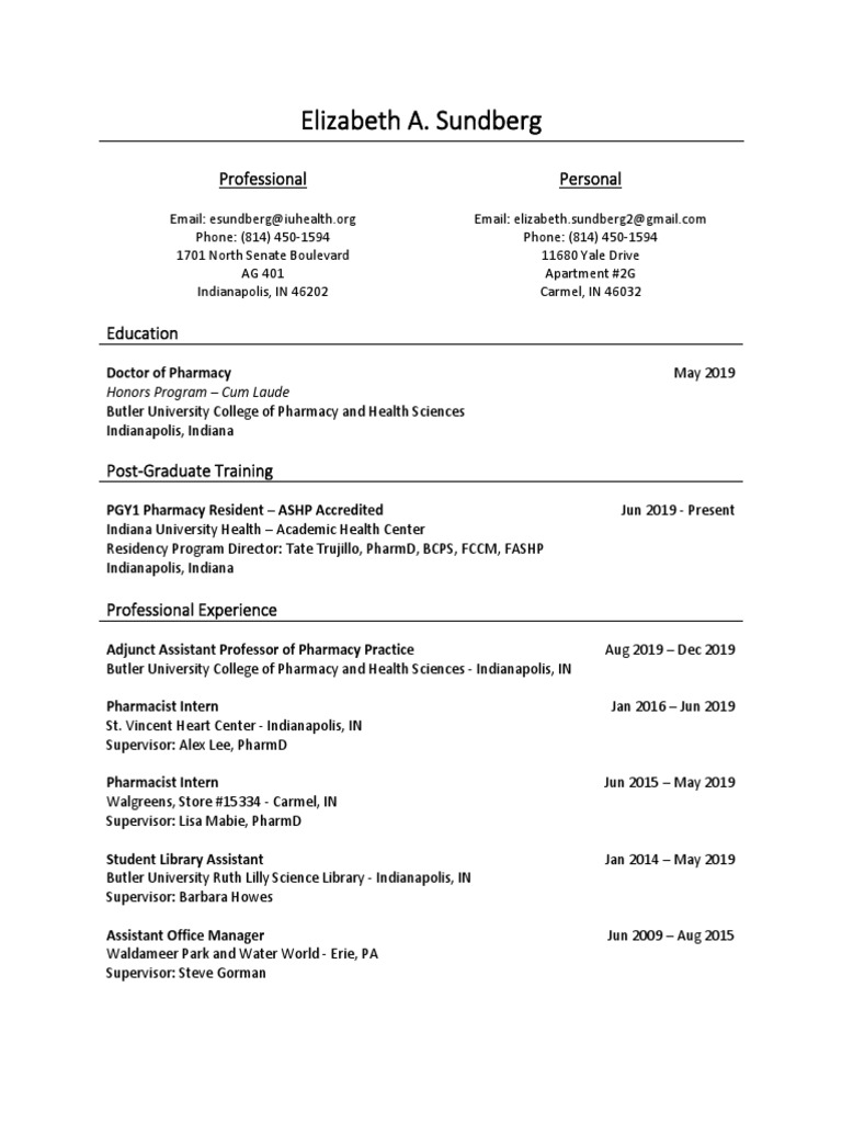 Sundberg - Curriculum Vitae | PDF | Pharmacy | Indianapolis