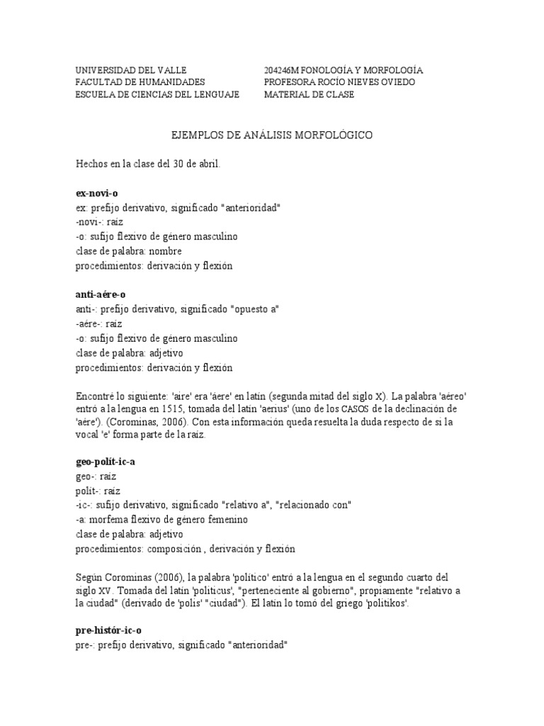 Análisis Morfológico-Español | PDF | Palabra | Género gramatical