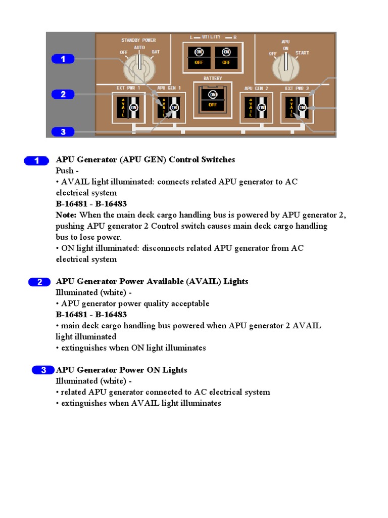 APU Generator (APU GEN) Control Switches | PDF