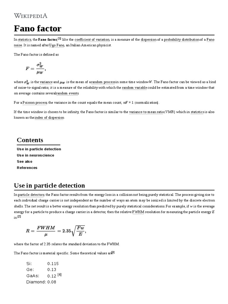 Fano Factor | PDF | Physics | Chemistry
