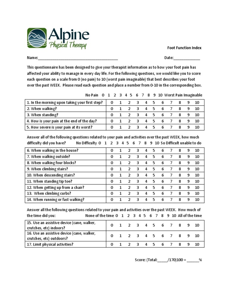 Foot Function Index | PDF | Pain | Psychological Concepts