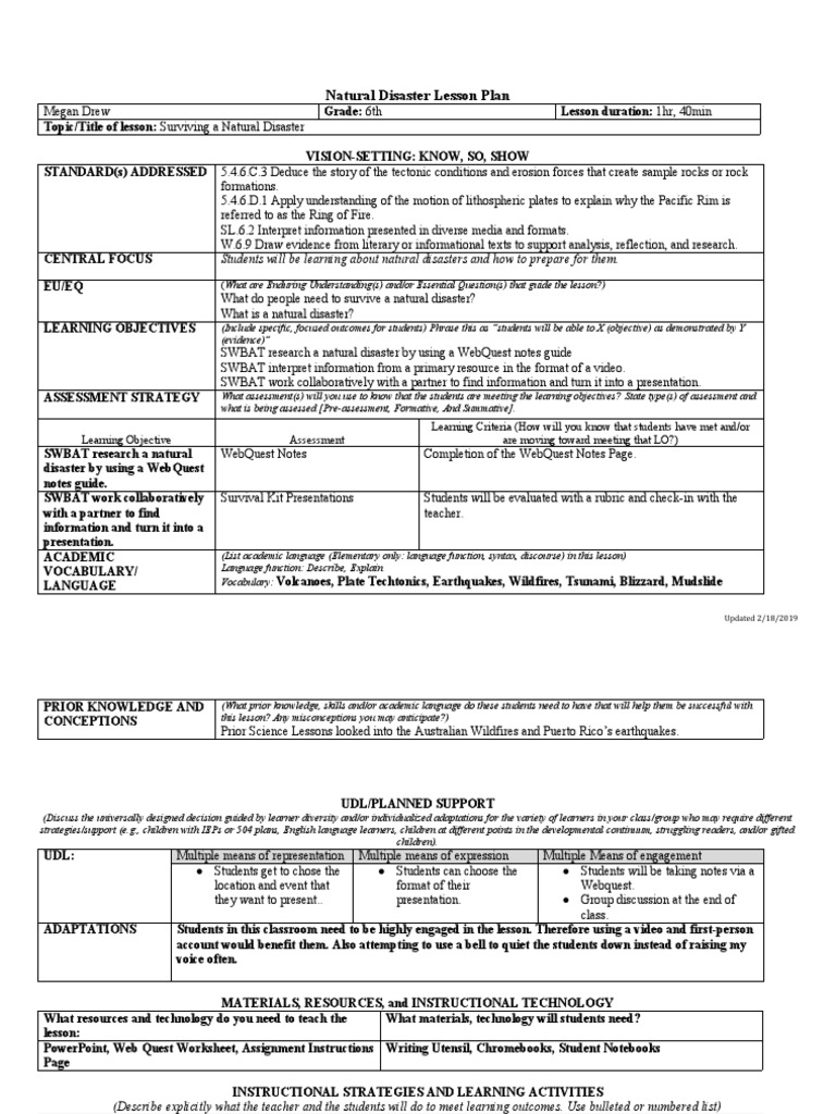 Natural Disaster Lesson Plan: Students Will Be Learning About Natural ...