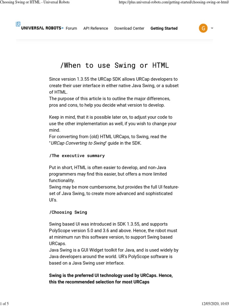 Choosing Swing or HTML - Universal Robots | PDF | Application ...