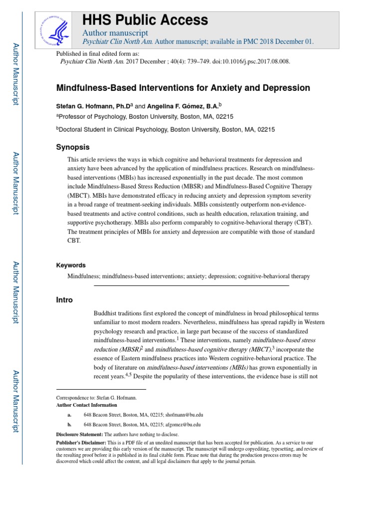 Mindfulness Based Interventions For Anxiety and Depression | PDF ...