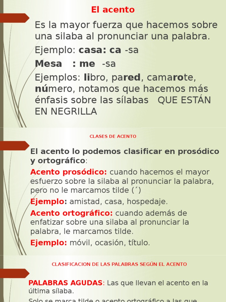 Tipos y ejemplos de acento en español | PDF