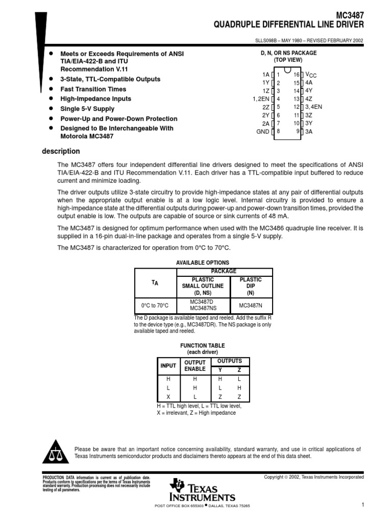D D D D D D D: MC3487 Quadruple Differential Line Driver | PDF ...