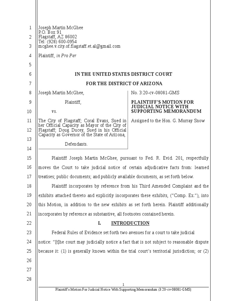 Judicial Notice Motion in McGhee Case | PDF | Hearsay | Influenza A ...