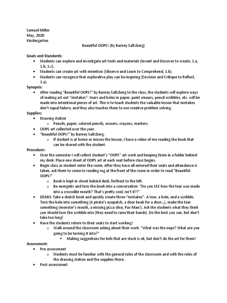 Kindergarten Beautiful Oops | PDF | Education Theory | Learning