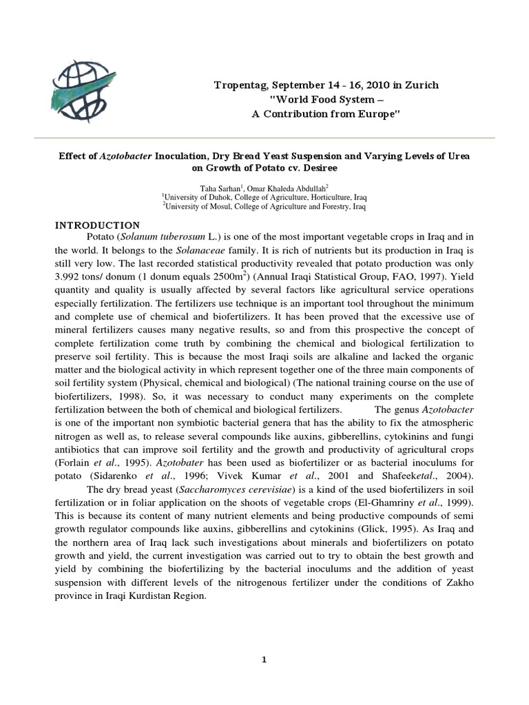 Effect of Azotobacter Inoculation, Dry Bread Yeast Suspension and ...