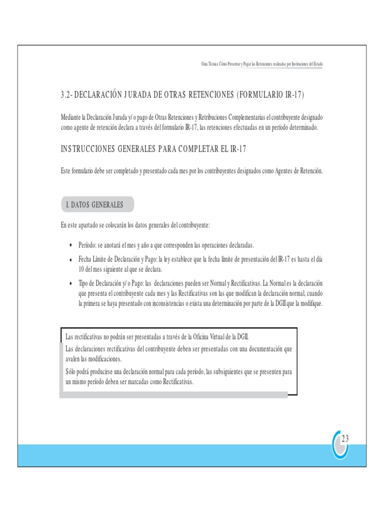 3.2-Declaración Jurada de Otras Retenciones (Formulario Ir-17) | PDF ...