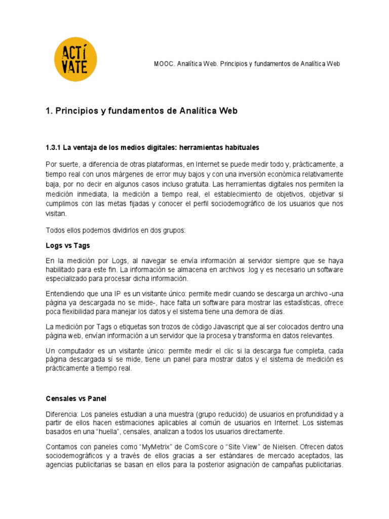 MOOC. Analítica Web. 1.3.1. Principios y fundamentos de Analítica Web | PDF | Red mundial ...