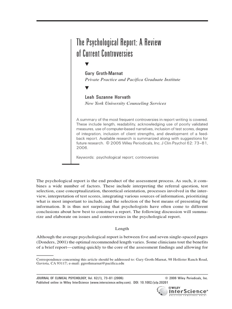 The - Psychological - Report - A - Review - of - Current Controversies ...