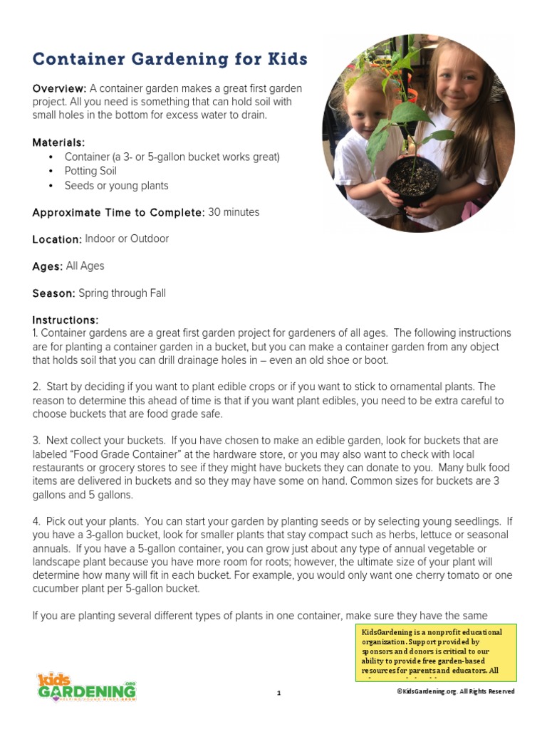 Container Gardening For Kids | PDF | Gardens | Seedling