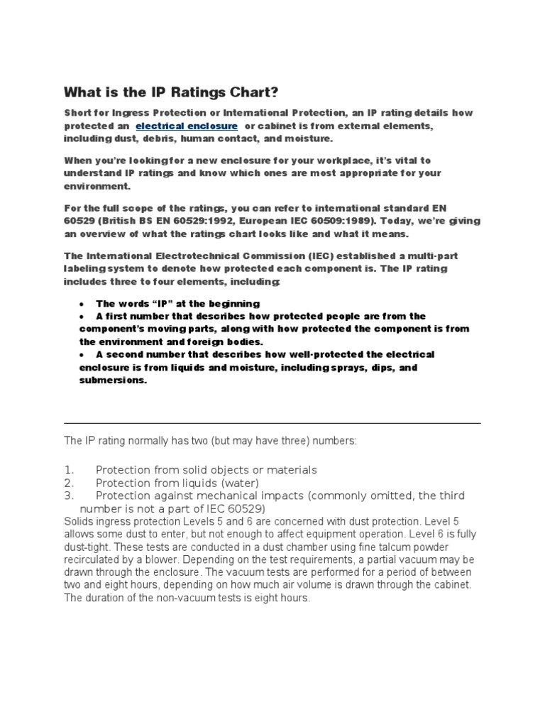 What Is The IP Ratings Chart?: Electrical Enclosure | PDF