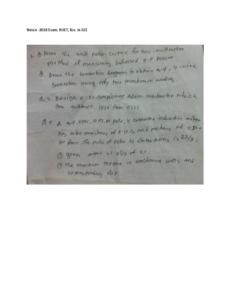 Nesco - 2018 Exam, RUET, Bsc. in EEE | PDF