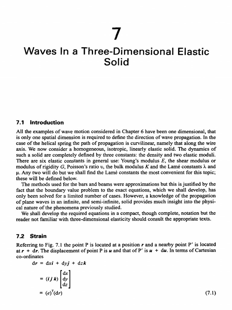 Waves in Three-Dimensional Solid: A Elastic | PDF | Young's Modulus | Waves