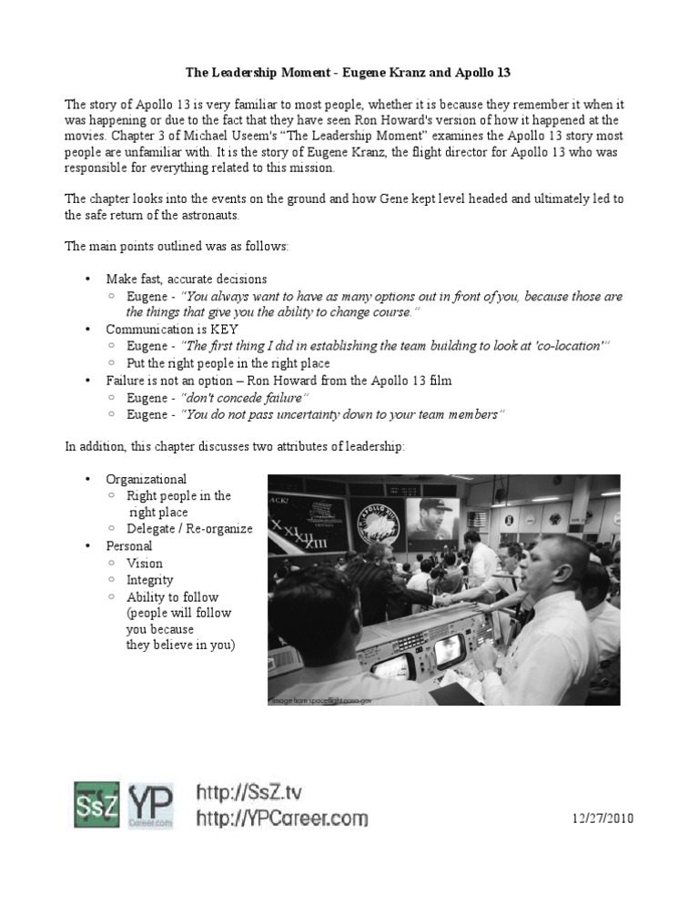 The Leadership Moment - Eugene Kranz and Apollo 13 | PDF
