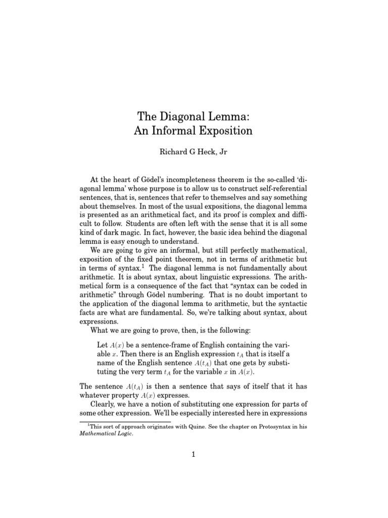 Diagonal Lemma | PDF | Syntax | Formalism (Deductive)