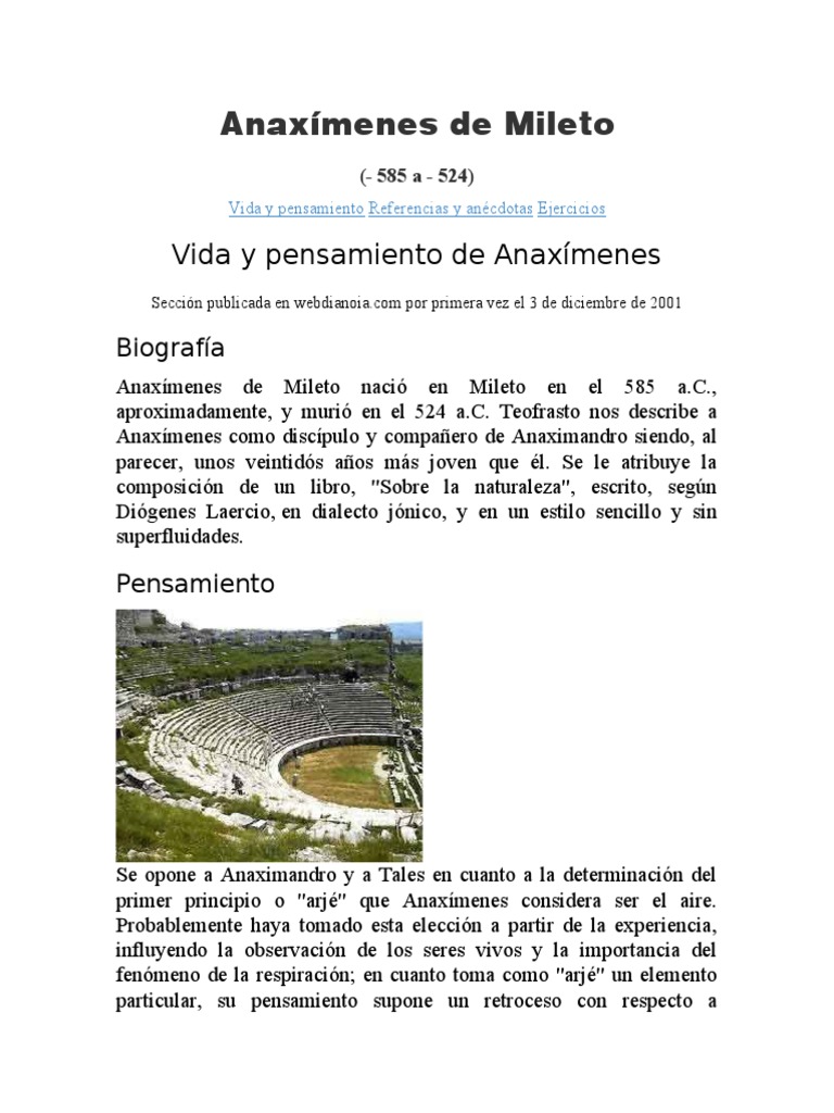 Anaxímenes | PDF | Filosofía griega antigua | Naturaleza