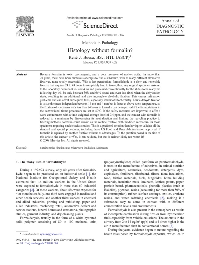 Formalin in Histology | PDF | Fixation (Histology) | Formaldehyde