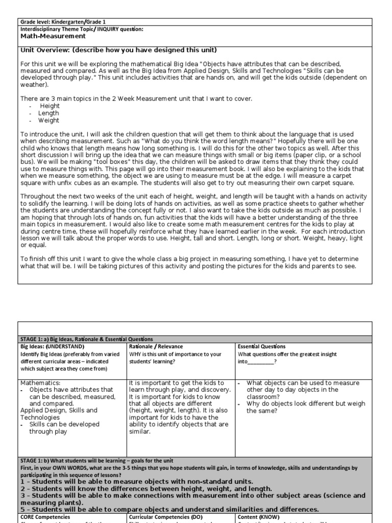 Measurement Unit Plan 2020 | PDF | Educational Assessment | Learning