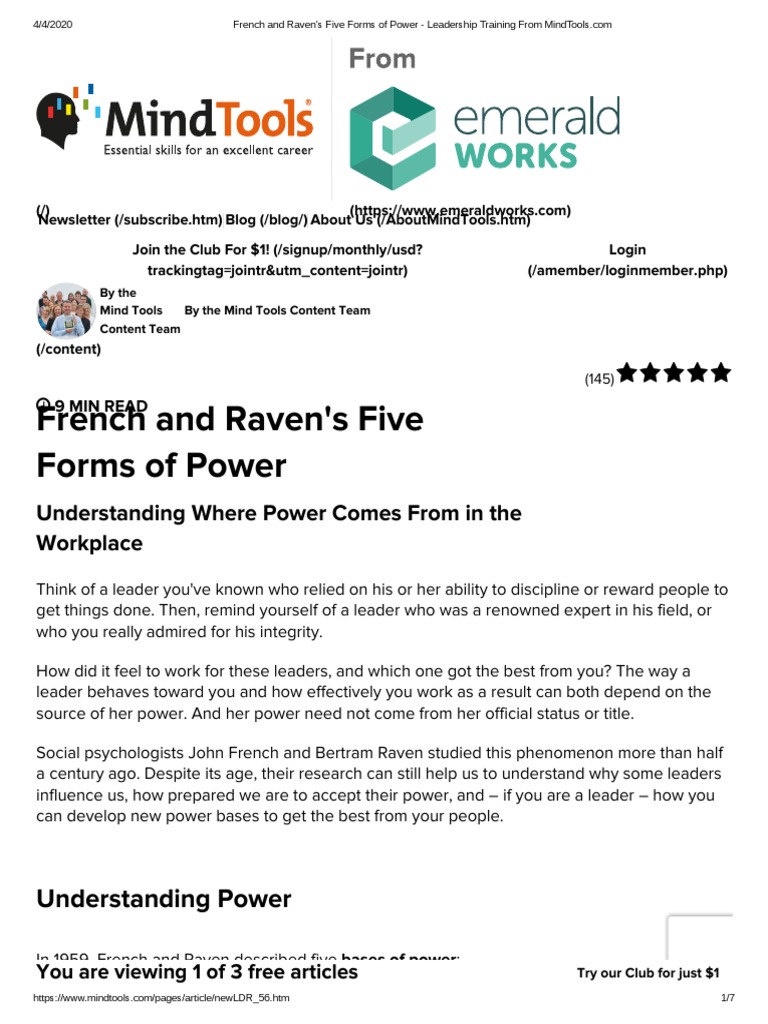 French and Raven's Five Forms of Power | PDF | Power (Social And ...
