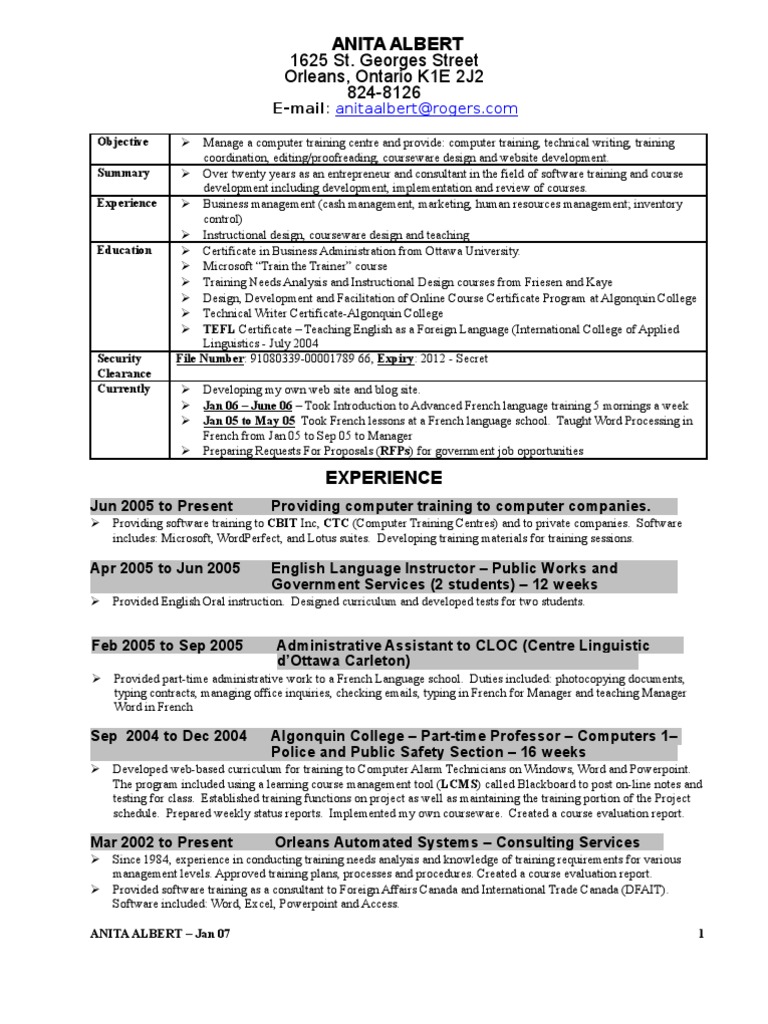 Jul 07 TRNG Resume Anita Albert | PDF | Educational Technology | Software