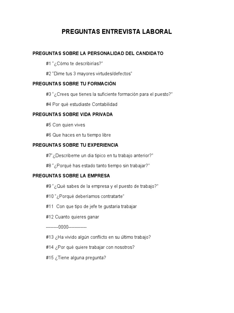 Preguntas Entrevista Laboral | PDF | Crecimiento personal y profesional