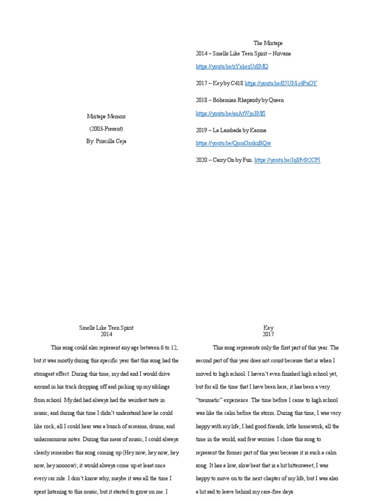 Mixtape Memoir For English | Download Free PDF | Entertainment (General)