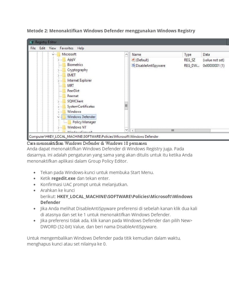 Cara Mematikan Windows Defender | PDF