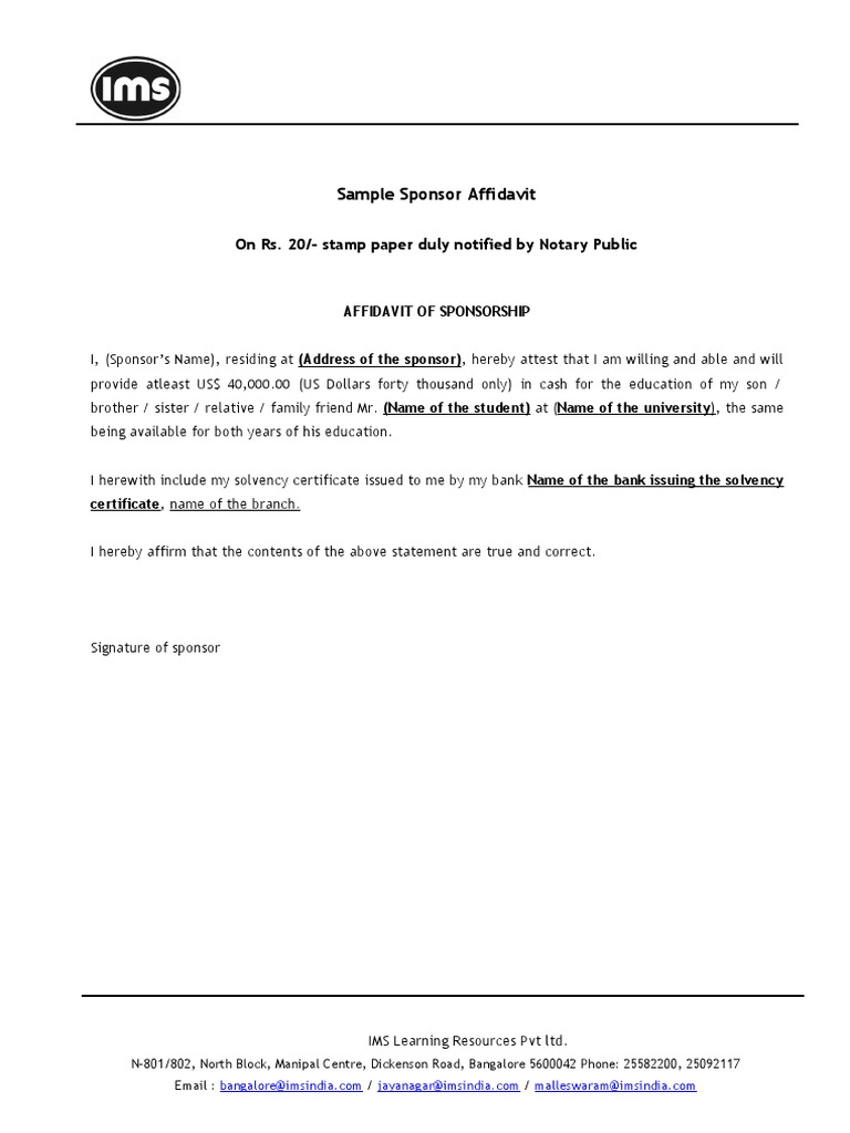 Sample Sponsor Affidavit | PDF