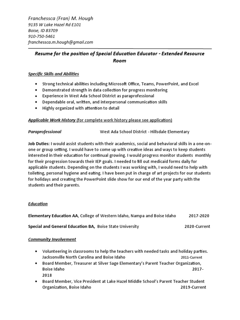 Special Education Educator Resume | PDF | Career & Growth | Social Science