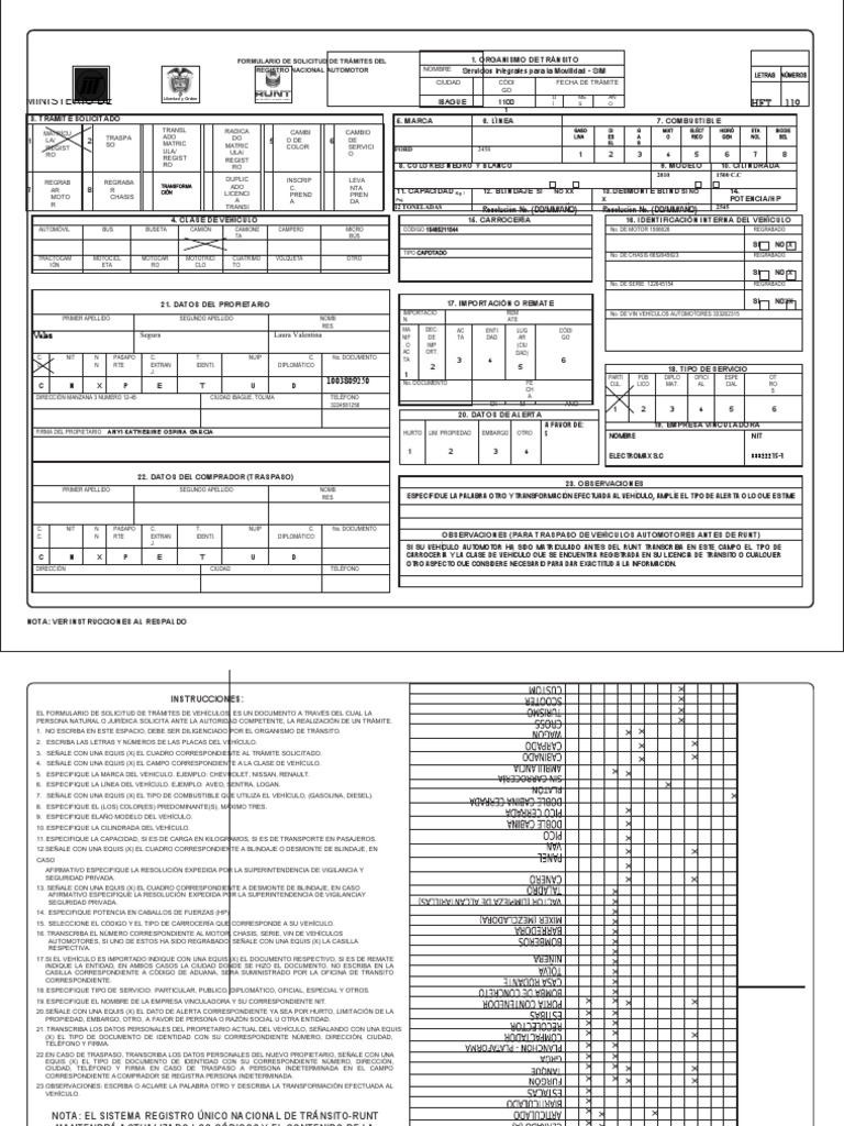 Formulario de solicitud de trámites del Registro Nacional Automotor ...