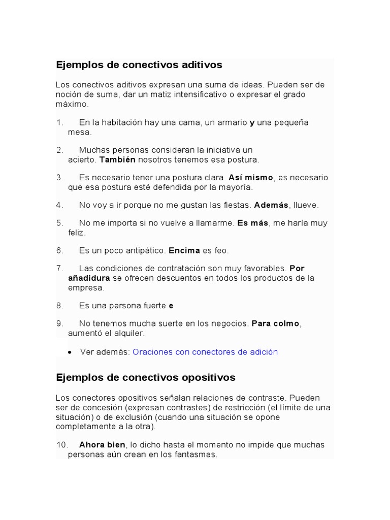 Ejemplos de Conectivos Aditivos | PDF