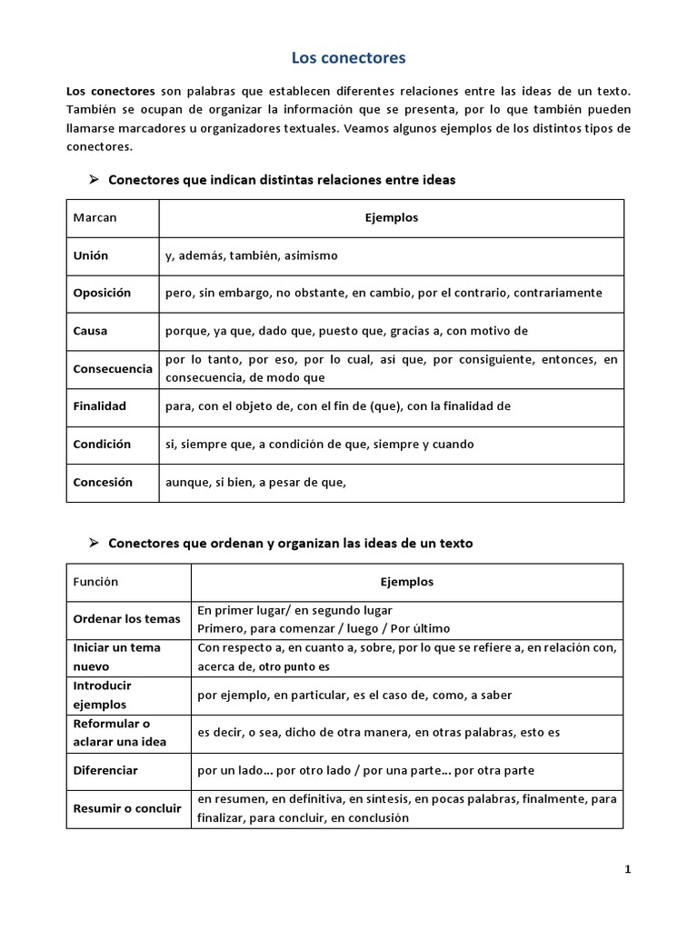 Cohesión. Los Conectores | PDF