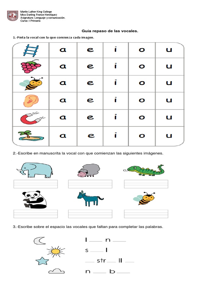 Guía De Repaso De Vocales Para Estudiantes De Primer Grado Pdf