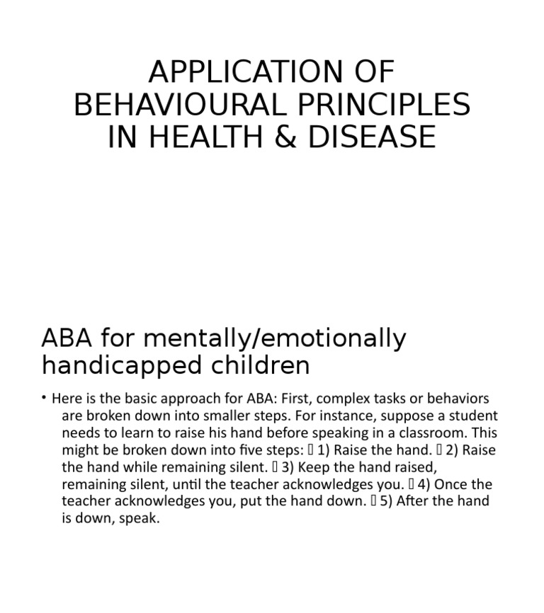 Application of Behavioural Principles in Health & Disease | PDF