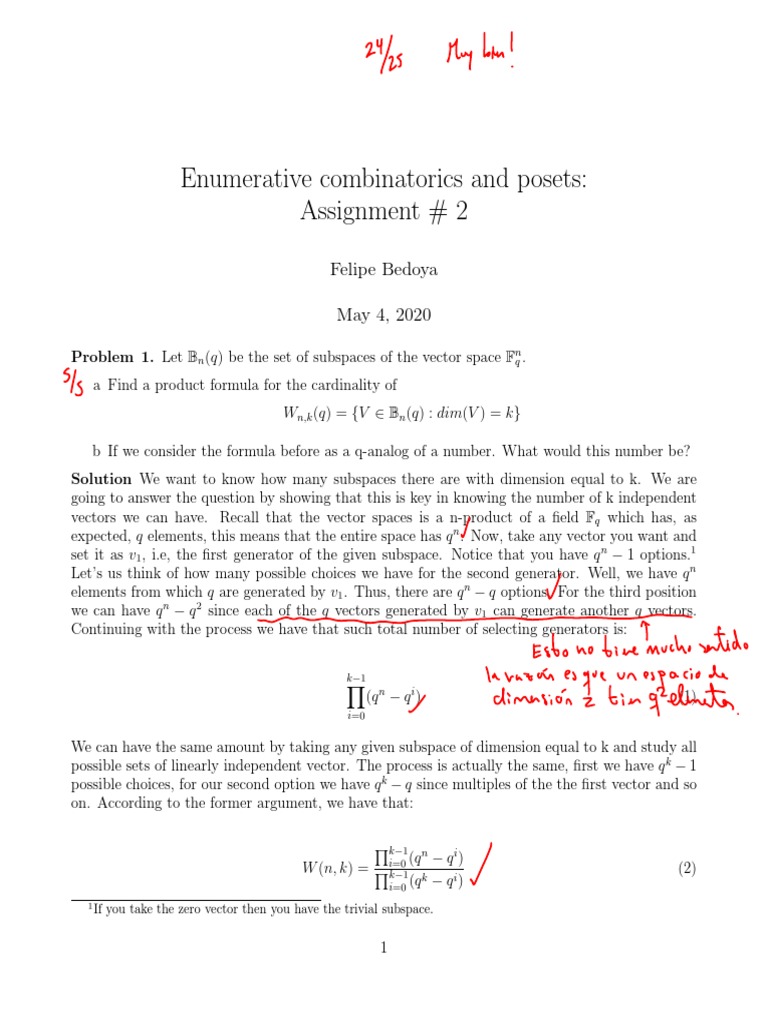 Enumerative Combinatorics and Posets: Assignment # 2: Felipe Bedoya May 4, 2020 | PDF | Vertex ...