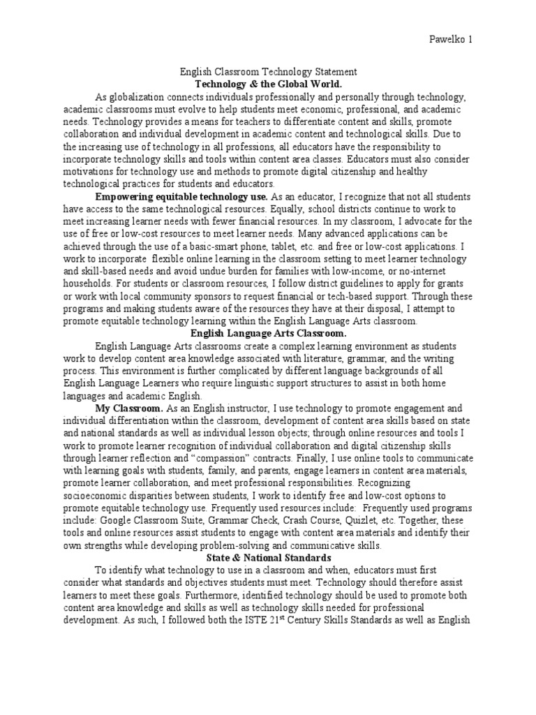 Kathryn Pawelko - Edci 410 - English Classroom Technology Statement ...