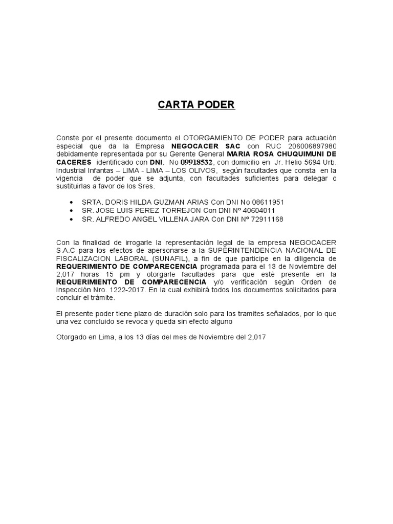 Carta Poder para Trámites Laborales | PDF | Finanzas y dinero | Derecho