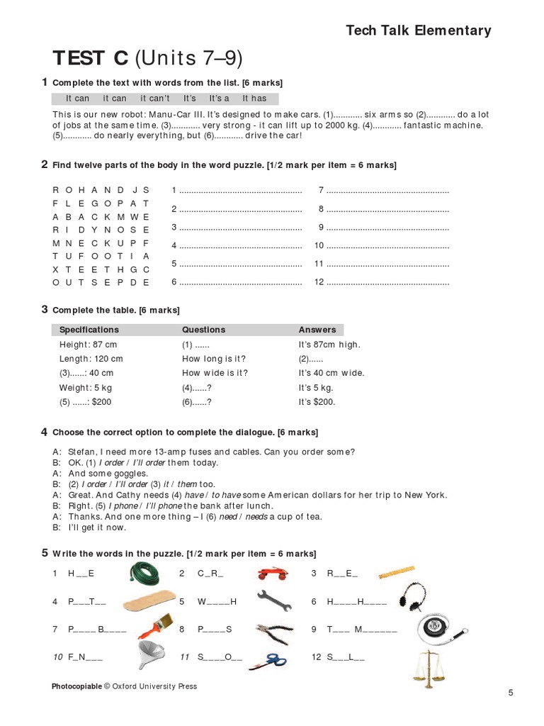 TEST C (Units 7-9) : Tech Talk Elementary | PDF