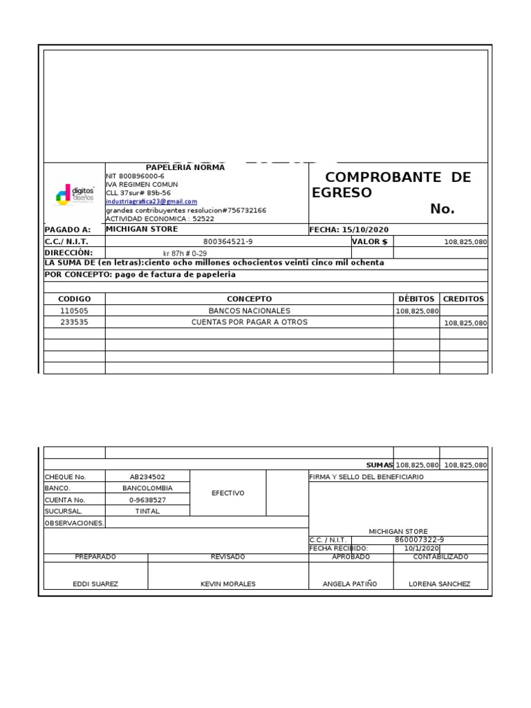 Comprobante de Egreso | PDF