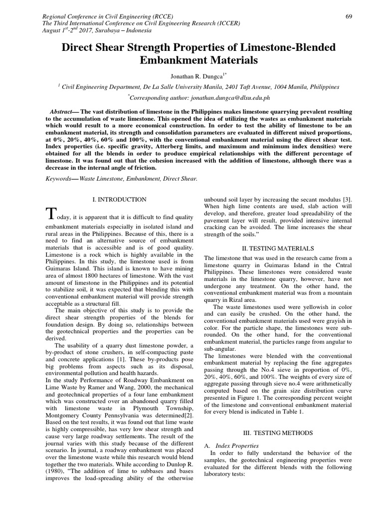 Direct Shear Strength of Limestone Blends | PDF | Deformation ...