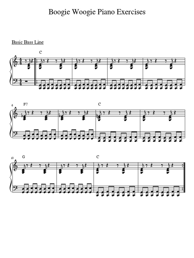 Boogie Woogie Piano Exercises: Basic Bass Line | PDF | African American ...