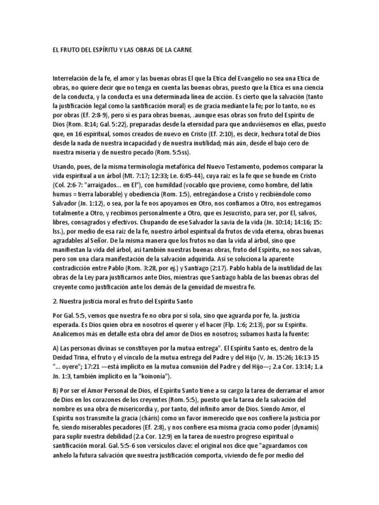 El Fruto Del Espíritu y Las Obras de La Carne | PDF | Gracia en el ...